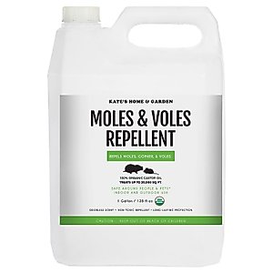 Mole & Vole Repellent for Lawns - Organic Castor Oil (128oz - 1 Gallon) - Kate's Home & Garden. Pet Safe & Non-Toxic. Pure Organic Castor Oil to Repel Moles, Voles, Rodents & Gophers Outdoor