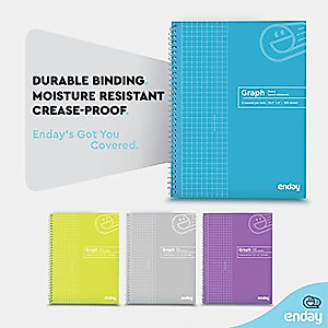 Emraw Graph Paper Notebooks Spiral Quad Ruled Grid Notebook Heavy Duty White Paper 100 Sheets Assorted Colors Wire Bound Graphing Books (Pack of 4)