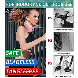 ZNQ Strong Wind, Low Noise, 360˚ Cooling Neck Fan, Wearable Air Conditioner, 3 Speed Portable Neck Fan with 4 Turbo Motors, Auto On-Off Mode, 4000mAh Battery (Pink)