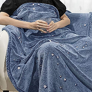 Glow in The Dark Throw Blanket, Moon and Stars Soft Warm Cozy Fuzzy Plush Blanket for Kids Teenage Boys Girls Women Best Friend Birthday Christmas (50 x 60 inches Blue)
