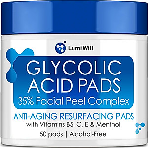 Glycolic Acid Pads - Exfoliating Pads with Glycolic Acid, Vitamins B5, C, E & Menthol - Peel Pads for Acne - Anti-Aging Glycolic Acid Resurfacing Pads for Fine Lines and Wrinkles - 50 Pads (Pack of 2)