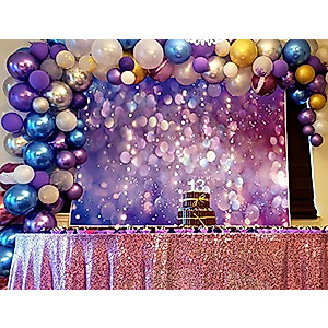 WR Purple Light Spots Backdrop Dreamy Glitter Dots Halos Photography Background Girl Birthday Party Baby Shower Decor Banner Video Photo Studio Props, 7x5FT(width 210cm x Height 150cm)