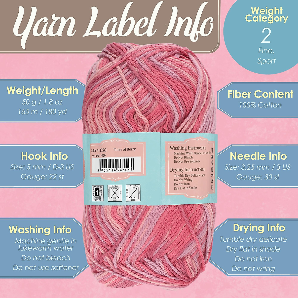 JubileeYarn Cotton Select Yarn - Sport Weight - 50g/Skein - Pumpkin Spice - 4 Skeins