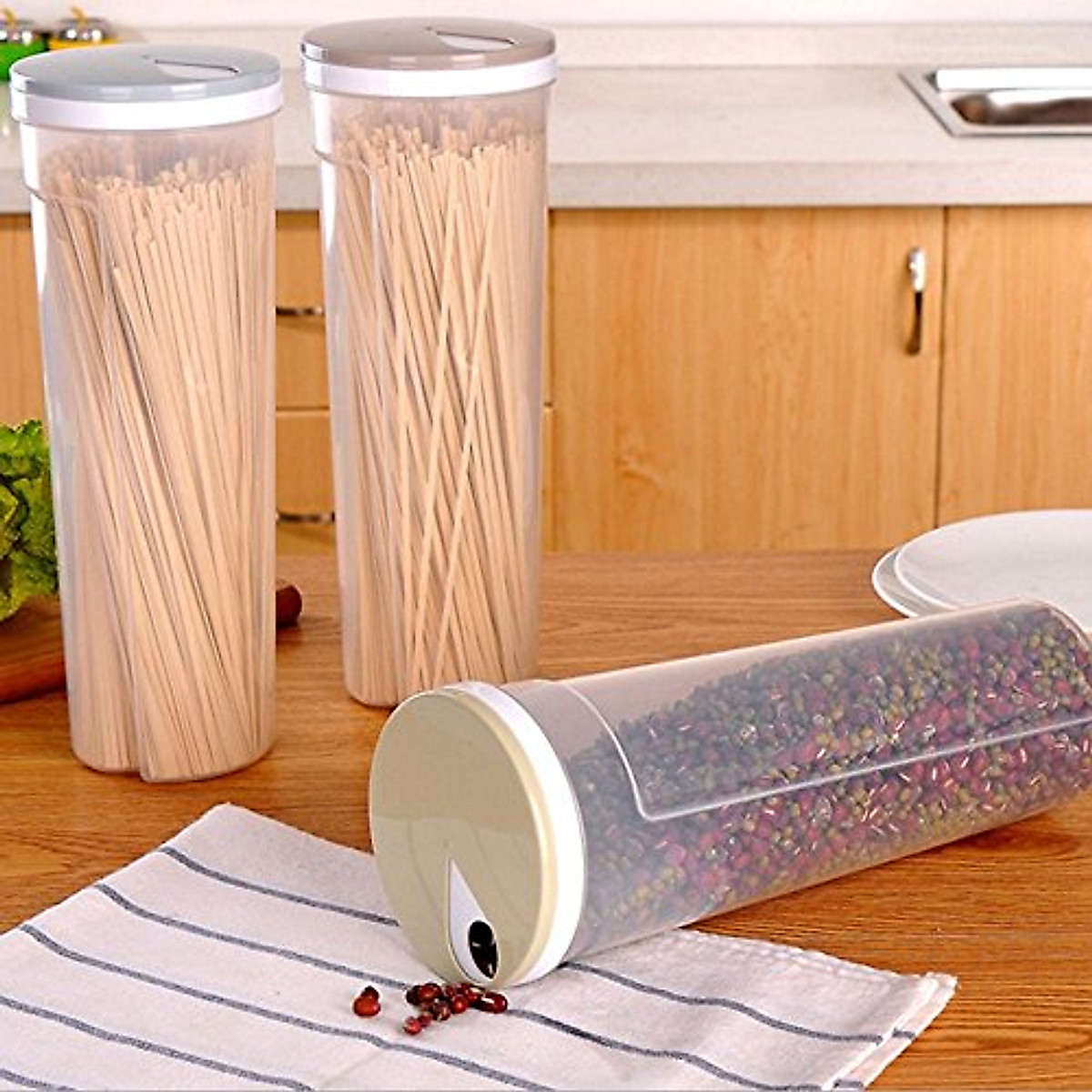 EORTA Plastic Tall Food Storage Spaghetti Noodle Pasta Container with Locking Lid Clear Dry Food Keeper Canister Cereal Crisper Box