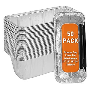 Whaleme 50-Pack Blackstone Griddle Accessories Grease Cup Liners, Aluminum Foil Drip Pan Grease Catcher Cup Liner for Blackstone 17, 22, 28, 36 Inch Griddle, Disposable Grill Grease Tray