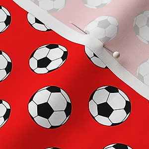 Spoonflower Fabric - Black White Soccer Balls Red Sports Football Printed on Petal Signature Cotton Fabric by The Yard - Sewing Quilting Apparel Crafts Decor
