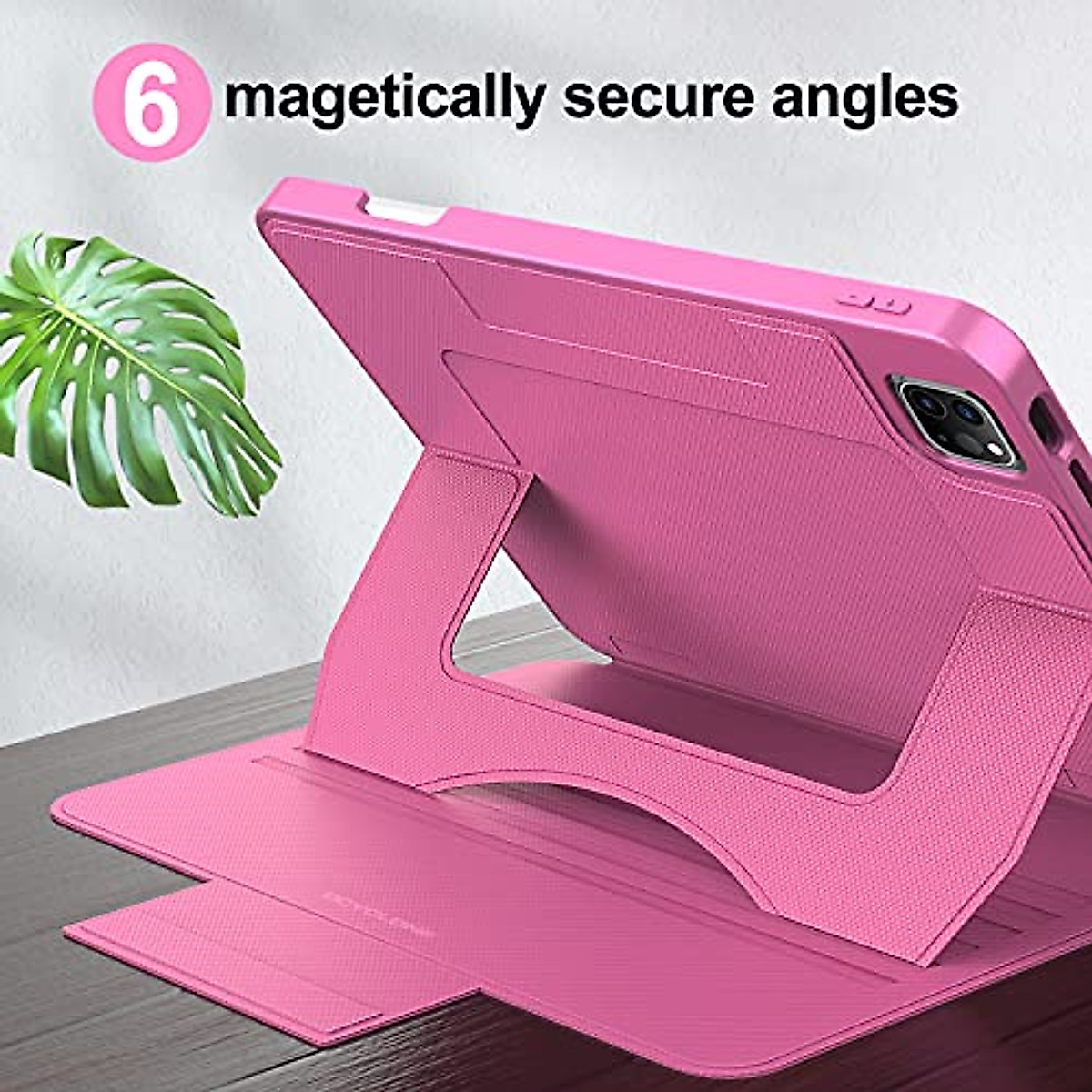 OCYCLONE Protective Case Compatible with iPad Pro 11 inch 3rd 2nd Generation 2021 2020, 6 Viewing Angles Magnetic Stand with Pencil Holder Smart Auto Wake Sleep, Pink