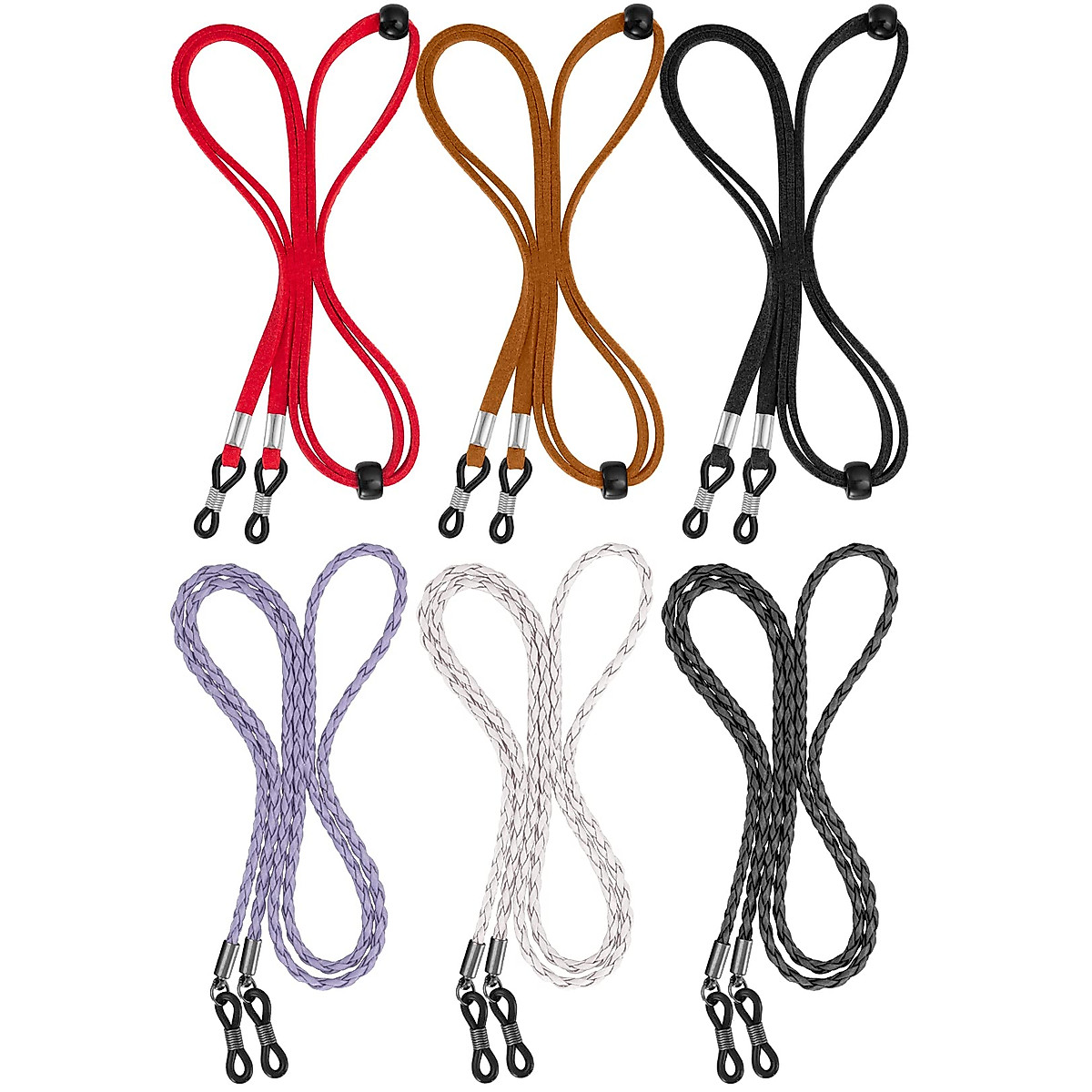 BILIONE Eyeglass Strap, 6 Pcs 2 Styles Premium Leather Glasses Holder Chain, Multicolor Eyewear Retainer for Women Men