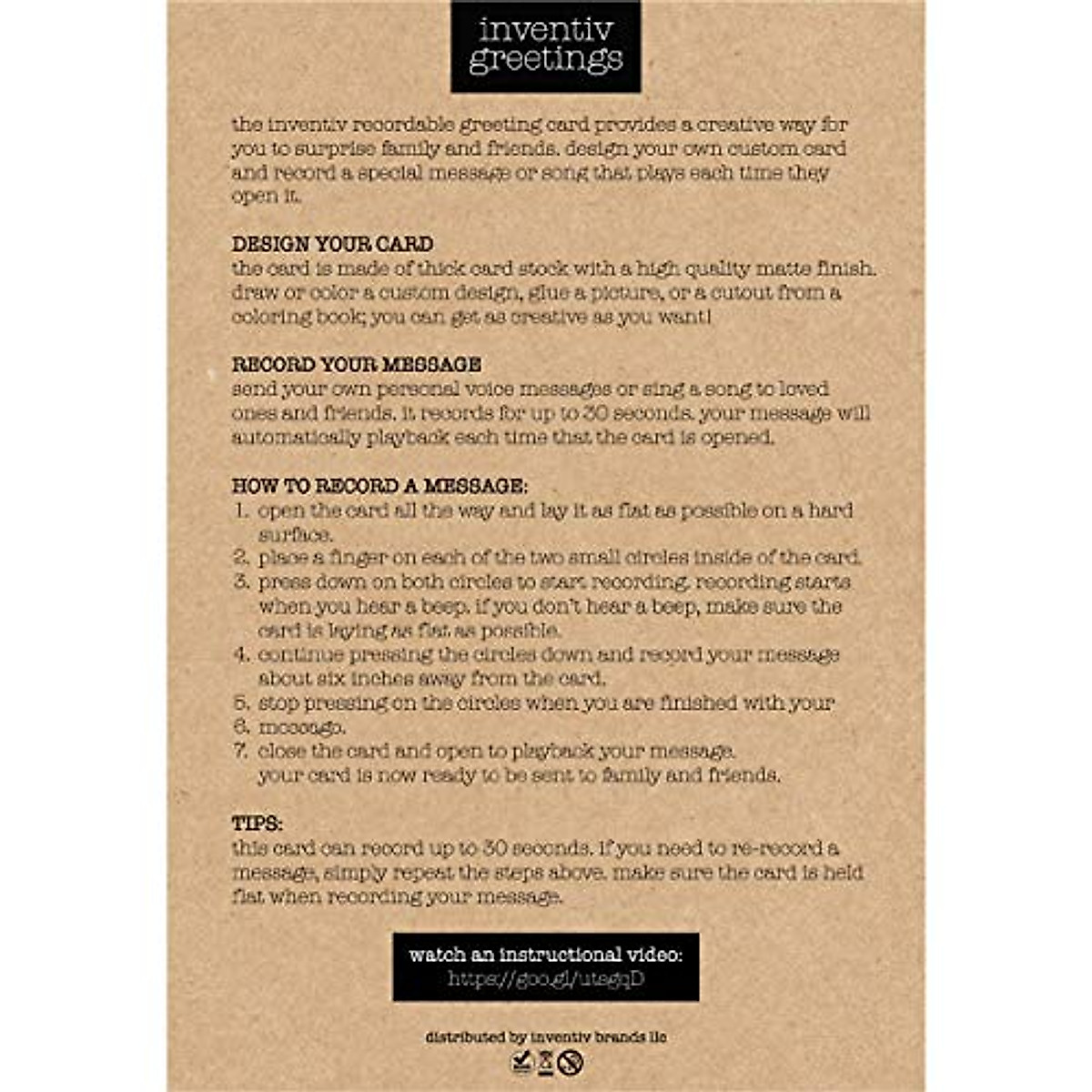 4 Pack, Inventiv 30 Second Recordable DIY Greeting Card, Voice Recorder Module, Blank White/Apply Custom Design Artwork