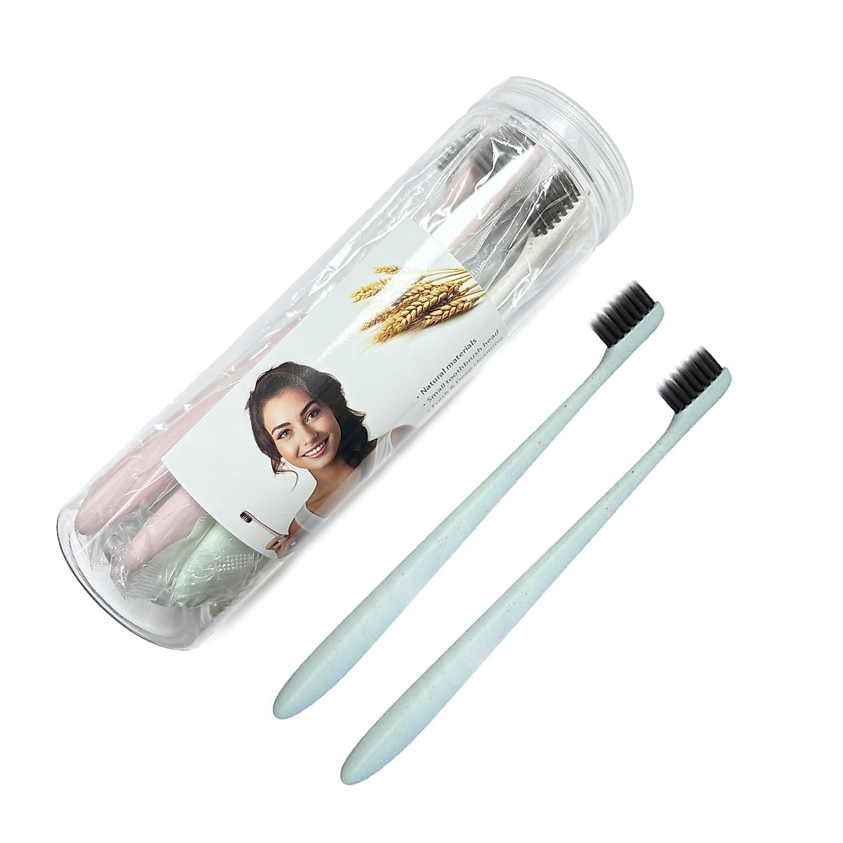 TeenFighter 10Pcs Family Pack Eco-Friendly Small Head Wheat Straw Toothbrush, Bamboo Charcoal Soft Bristles Toothbrush for Kids and Adults, Toothbrushes for Sensitive Gums and Teeth, Travel Carry