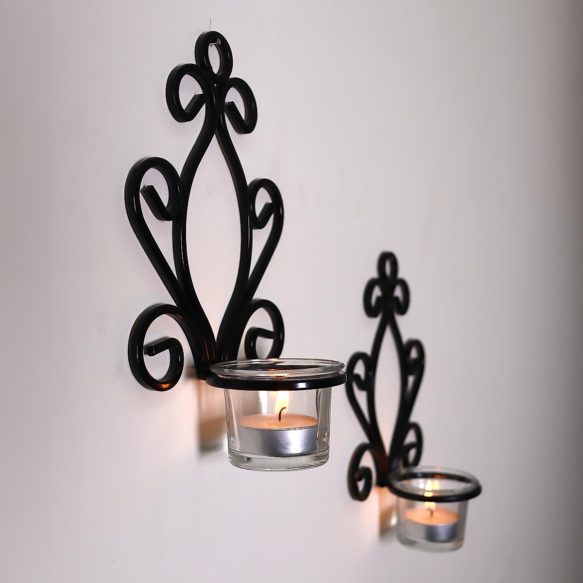 Hosley Iron Angel Wall Sconce Set - 7.68" Tea Light Candle Holders Pair of Decorative Iron Sconces for Home Decor Angel Wing Design Set of 2