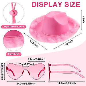 Zhanmai 6 Pieces Cowgirl Hat with Feather Boa and 6 Pieces Heart Sunglasses Set for Girls Bachelorette Party, Costume Party
