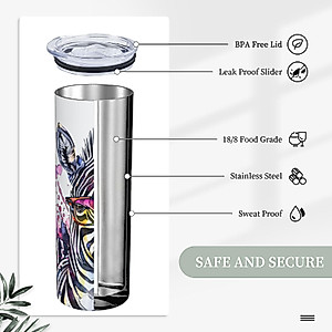 Tangopi Splash Zebra 20 oz Tumbler with Lid and Straw Insulated Travel Coffee Mug Reusable Spill Proof Coffee Cups Stainless Steel Water Bottle for Hot and Cold Drinks