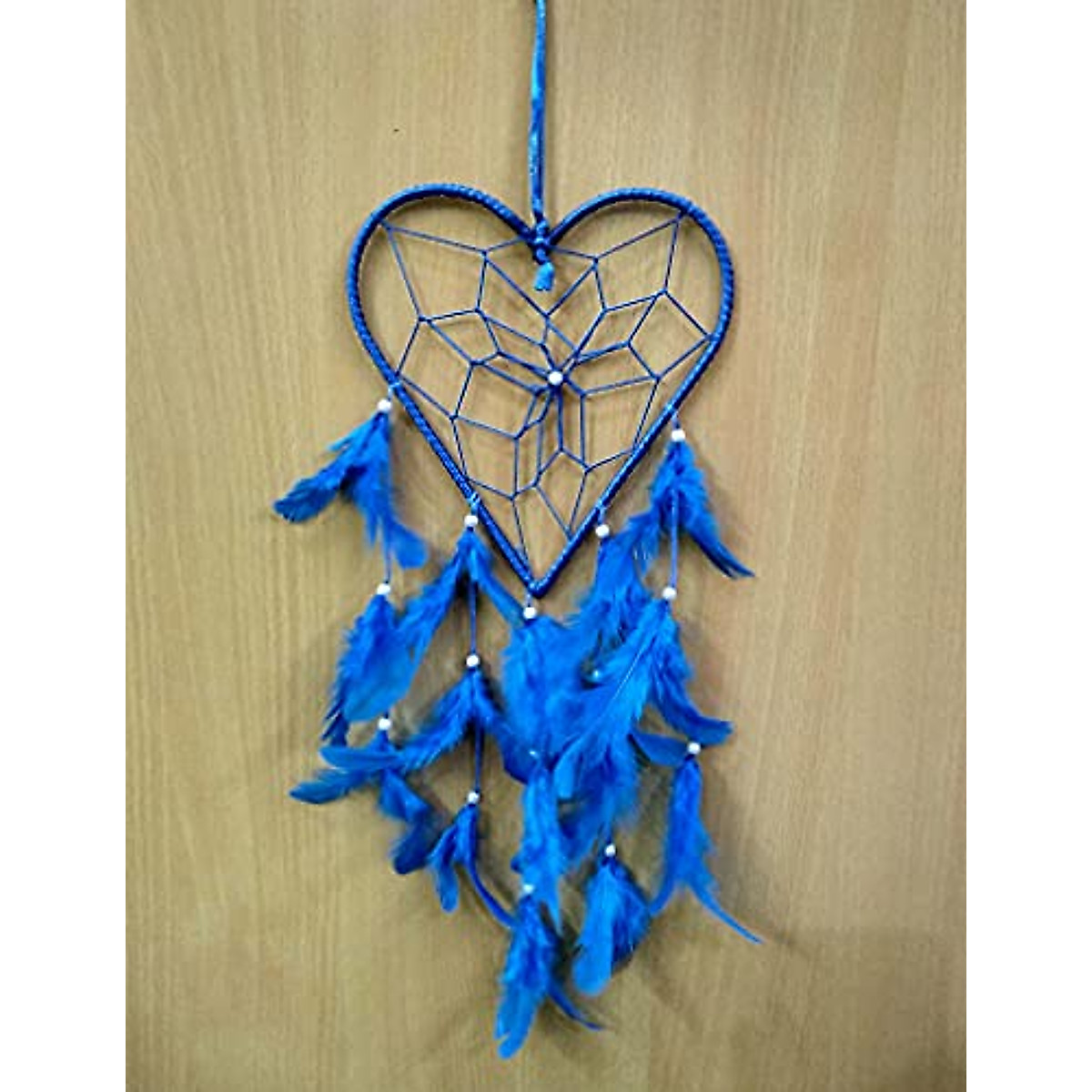 FIKIMOS Dream Catchers Wall Decor, Handmade Feather Bedroom Home Car Decor Nursery Room Hanging Decoration (Big Blue Heart)