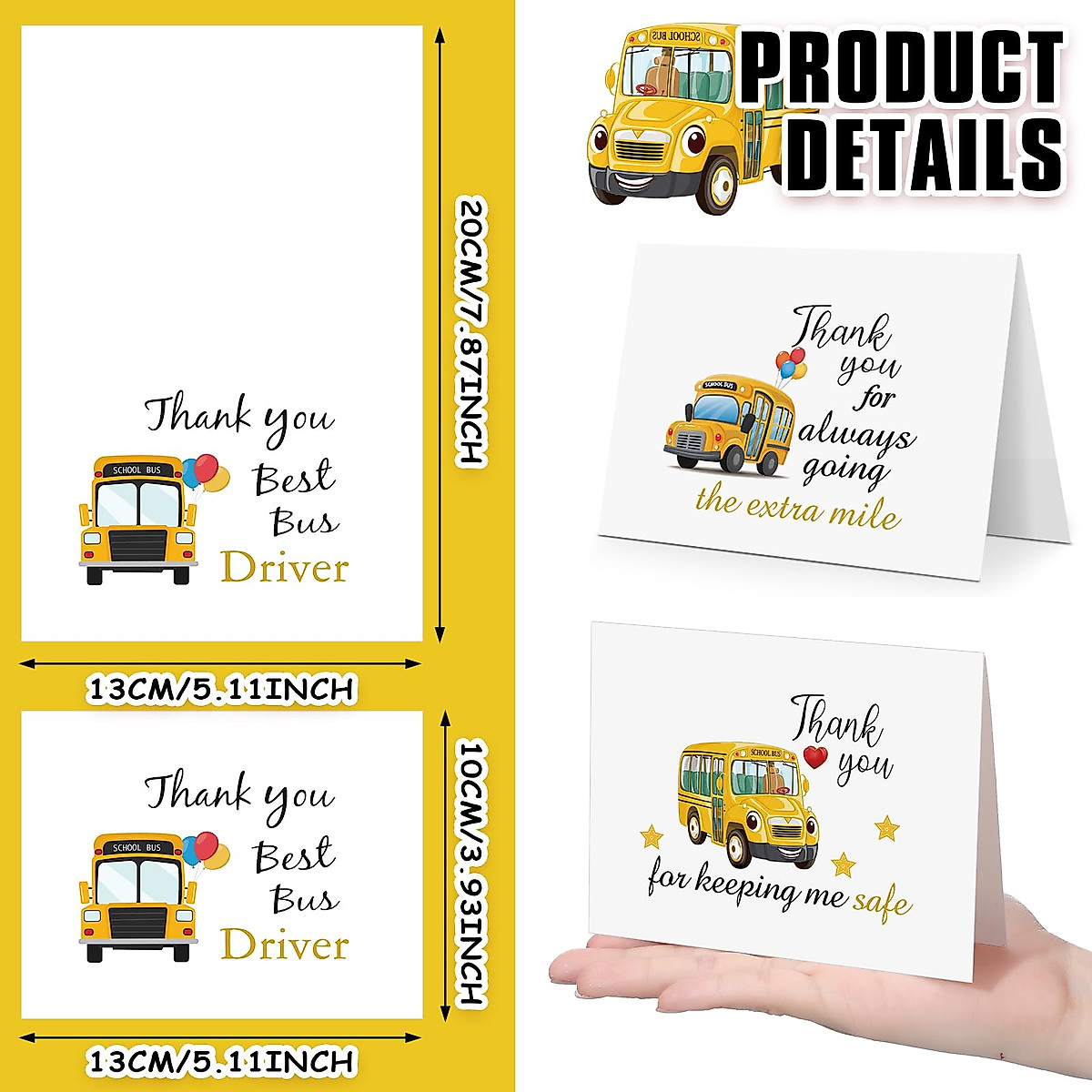 Motiskyy 36 Pack School Bus Driver Thank You Cards Back to School Bus Driver Greeting Cards School Bus Driver Appreciation Gifts Thank You for Keeping Me Safe Bus Driver for Graduation Retirement
