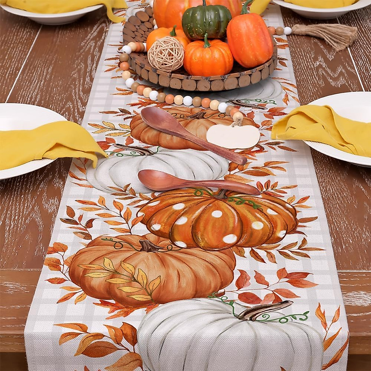 GEEORY Fall Table Runner, 13x72 Inch Pumpkins Leaves Farmhouse Table Decoration for Kitchen Dinning, Indoor Outdoor Dinner Party (Orange Pumpkins) GT124-72