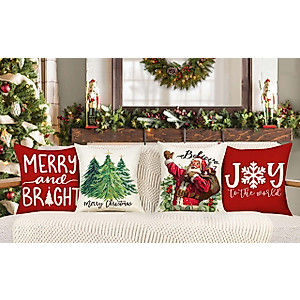 4TH Emotion Christmas Pillow Covers 18x18 Set of 4 Farmhouse Christmas Decorations Merry Christmas Tree Santa Claus Winter Holiday Decor Throw Cushion Case for Home Couch S23C08