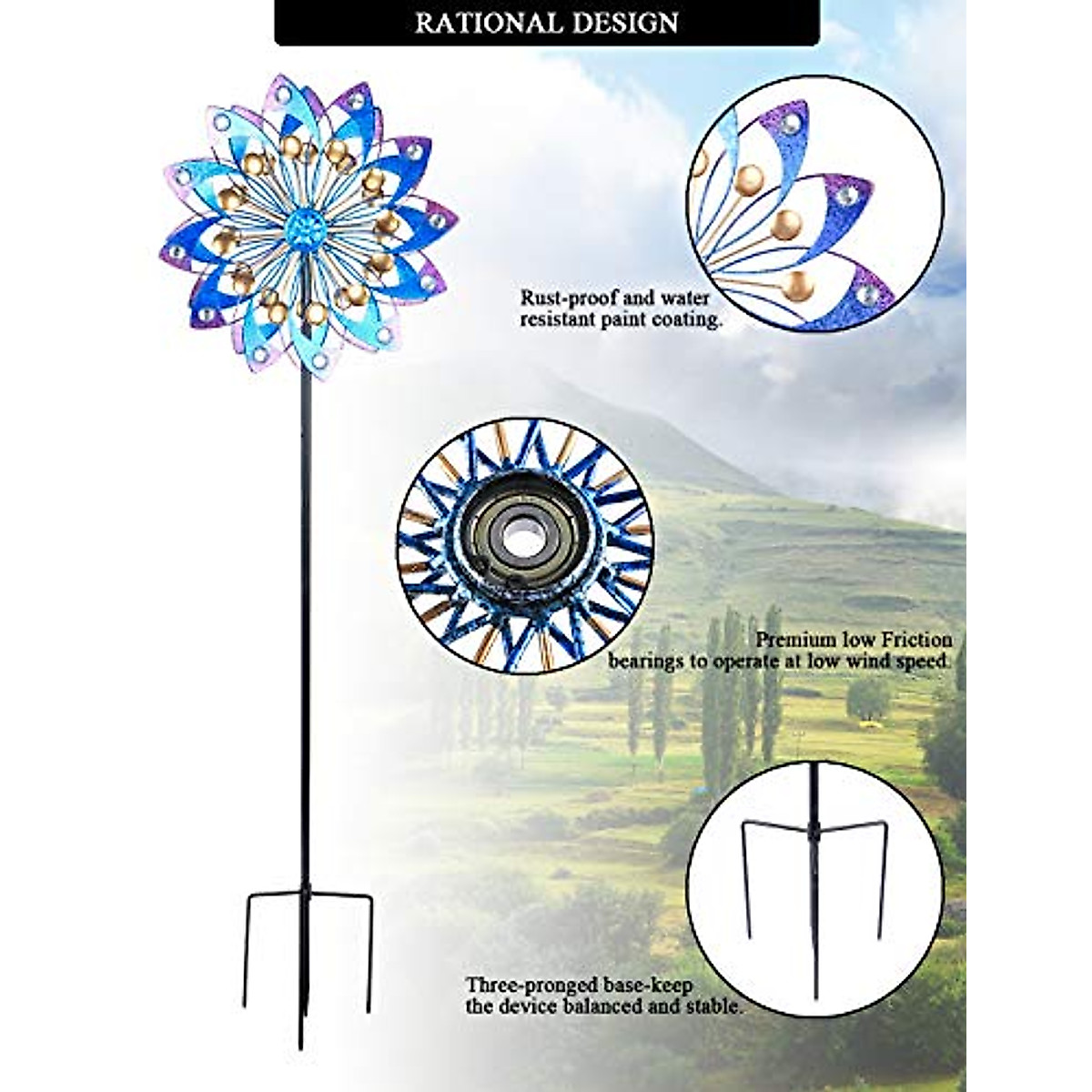 MUMTOP Wind Spinner 360 Degrees Double Wind Sculpture is Suitable for Decorating Your Patio, Lawn & Garden