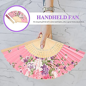 RAZZUM Hand Fan Foldable 2 Pcs Floral Folding Hand Fan Chinese Vintage Retro Silk Handheld Fans with Frames for Wedding Dancing Church Party Gifts Pink Japanese Fan Fan