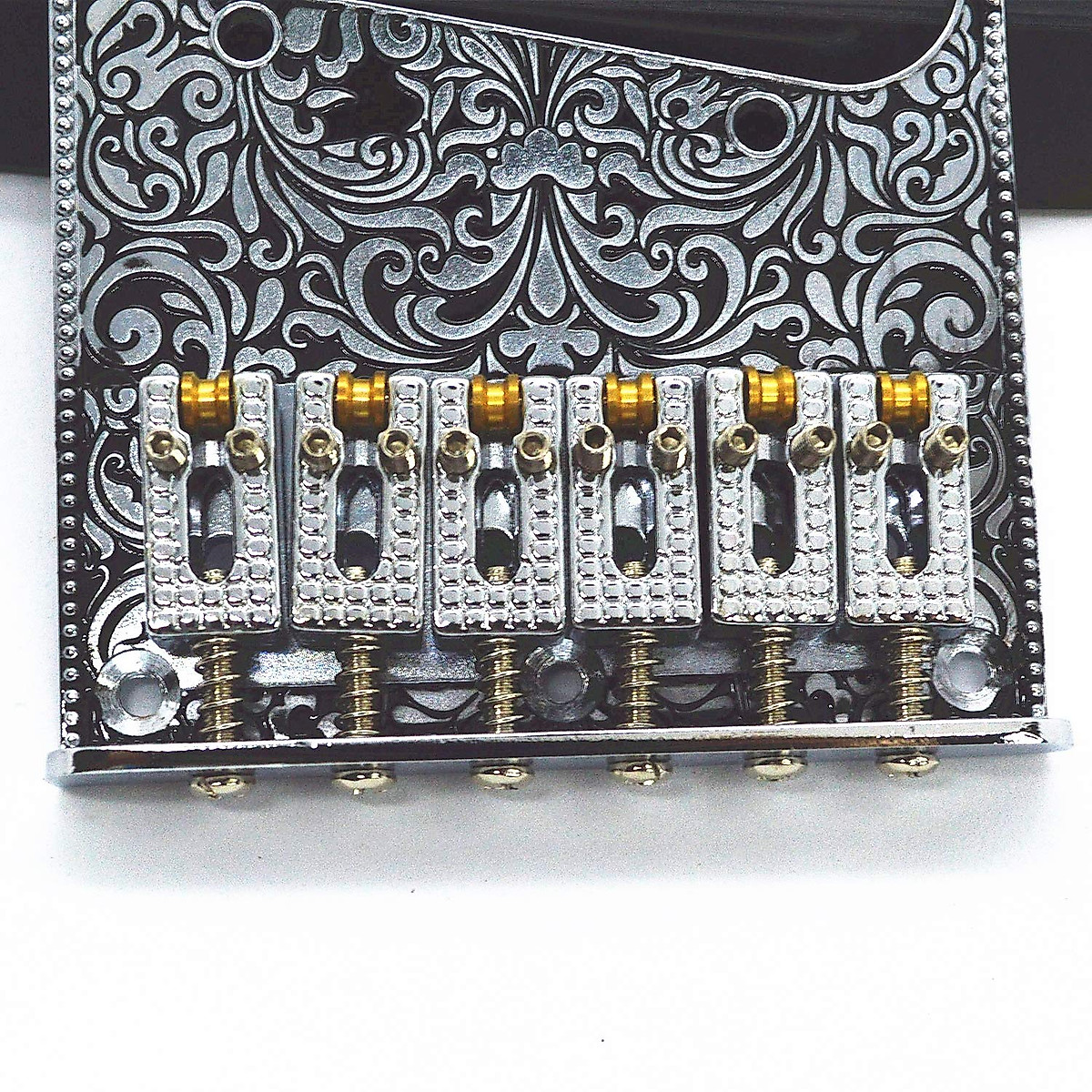 WANBY Professional 6 String Saddle Bridge Plate Beautiful Decorative Pattern for Tele Electric Guitar (Sliver)