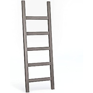 Ballucci Blanket Ladder, 5-Tier Towel Rack, Wood Decorative Ladder Shelf for Blankets, Throws, Quilts in Bathroom, Living Room, Bedroom, 54" Tall - Rustic Gray