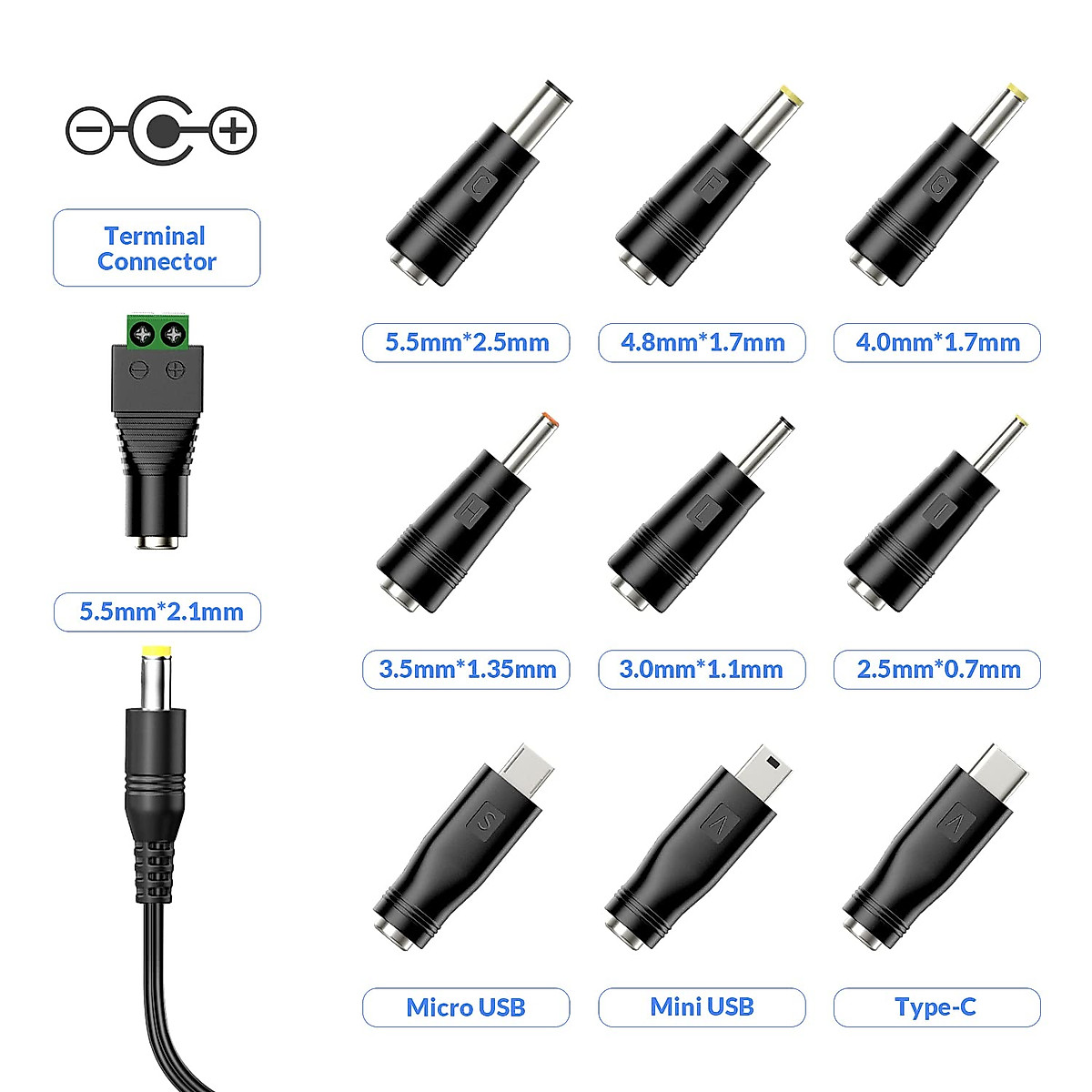 5V 3A 2.5A 2A 1.5A 1A AC Adapter Switching Power Supply Replacement Wall Charger with 8 Tip for Tablets LED Pixel Strip Light CCTV Routers Camera Security System Webcams