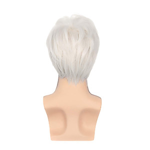 Mens White Wigs Short Layered Natural Cosplay Costume Halloween Synthetic Heat Resistant Replacement Wigs