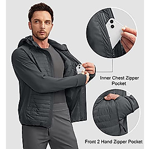 Pudolla Men's Lightweight Puffer Jacket Winter Thermal Running Jacket Hybrid Waterproof Down Coat for Golf Hiking(Dark Grey Large)