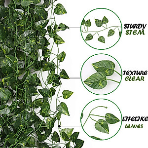 Flojery 78Ft 12pcs Silk Artificial Ivy Vine Hanging Leaves Plant Greenery Decor Party Home Garden Wedding Wall Decor (Scindapsus)