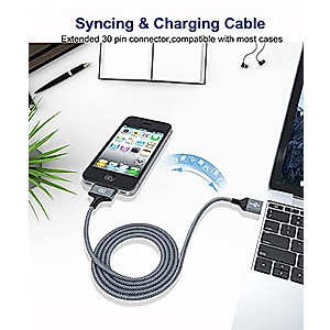 AkoaDa Apple Certified 30 Pin USB Charging Cable 10ft 2 Pack, USB Sync Charging Cord Cables Compatible iPhone 4 4s, iPhone 3G 3GS, iPad 1 2 3 iPod Touch 4 3 2 1, iPod Classic 3 2 1, Grey