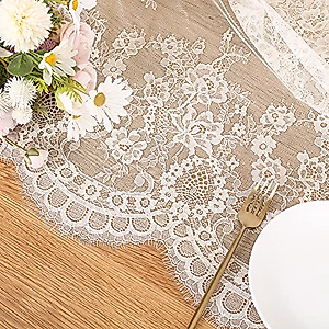Fanqisi Ivory Lace Tablecloth 60x120 Inches Classic Wedding Lace Tablecloths Overlay Party Table Cover for Bridal Shower Reception Table Decoration