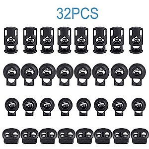 32PCS Professional Cord Lock, 4 Sizes DIY Plastic Spring Toggle Stopper, Lanyard String Cord Clips for Drawstrings Use in Shoelace, Bags, Clothing