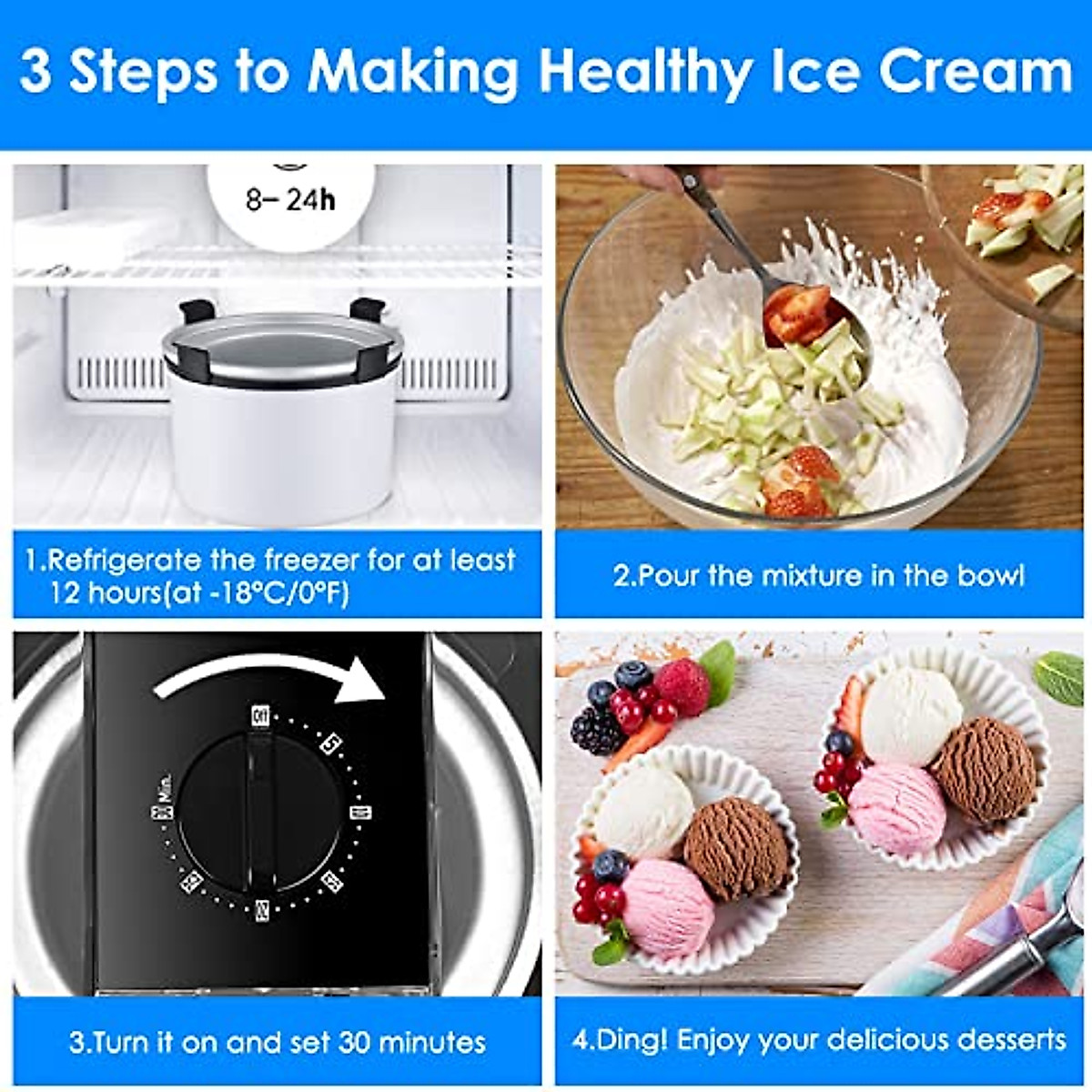 Ice Cream Maker, Mix-ins, Milkshakes, Frozen Yogurt, Sorbet, Gelato Soft Serve Machine with Auto Shut-off Timer, 1.5 Quart Container & Lid Removable Inner Bowl, Gifts for Kids Home