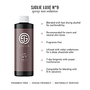 SJOLIE Violet Spray Tan Solution - Luxe 9 - Medium Blend | Sunless Tanning Solution for a Hydrating, Deep Brown Tan (8oz)