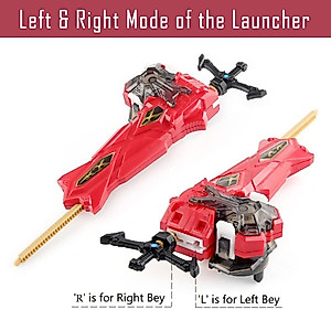 Bey Battling Launcher Set, B-200 Xiphoid Xcalibur Xanthus Burst Bey, Left and Right Spin Sword Ripcord Launcher Compatible with All Bey Burst Series - Red