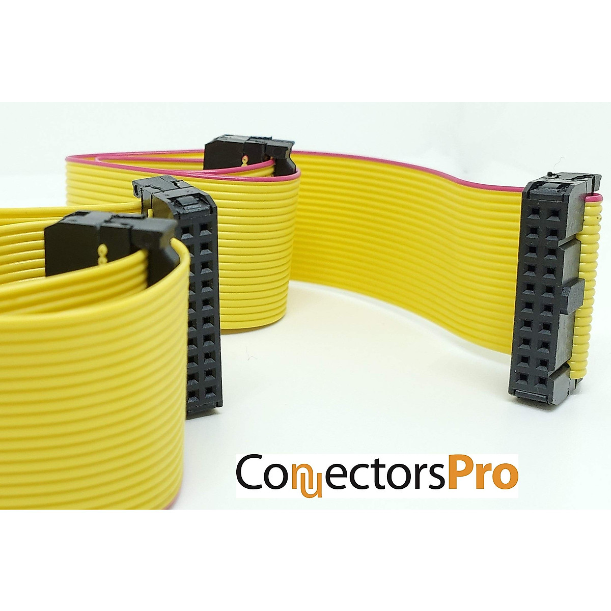 Connectors Pro 2-Pack IDC 2x10 20P 2.54mm Female Connector 80cm 31 Inches Yellow Flat Ribbon Cable, Double Rows 20 Pins 0.1” Pitch FC F/F (20P-80cm-2PK)