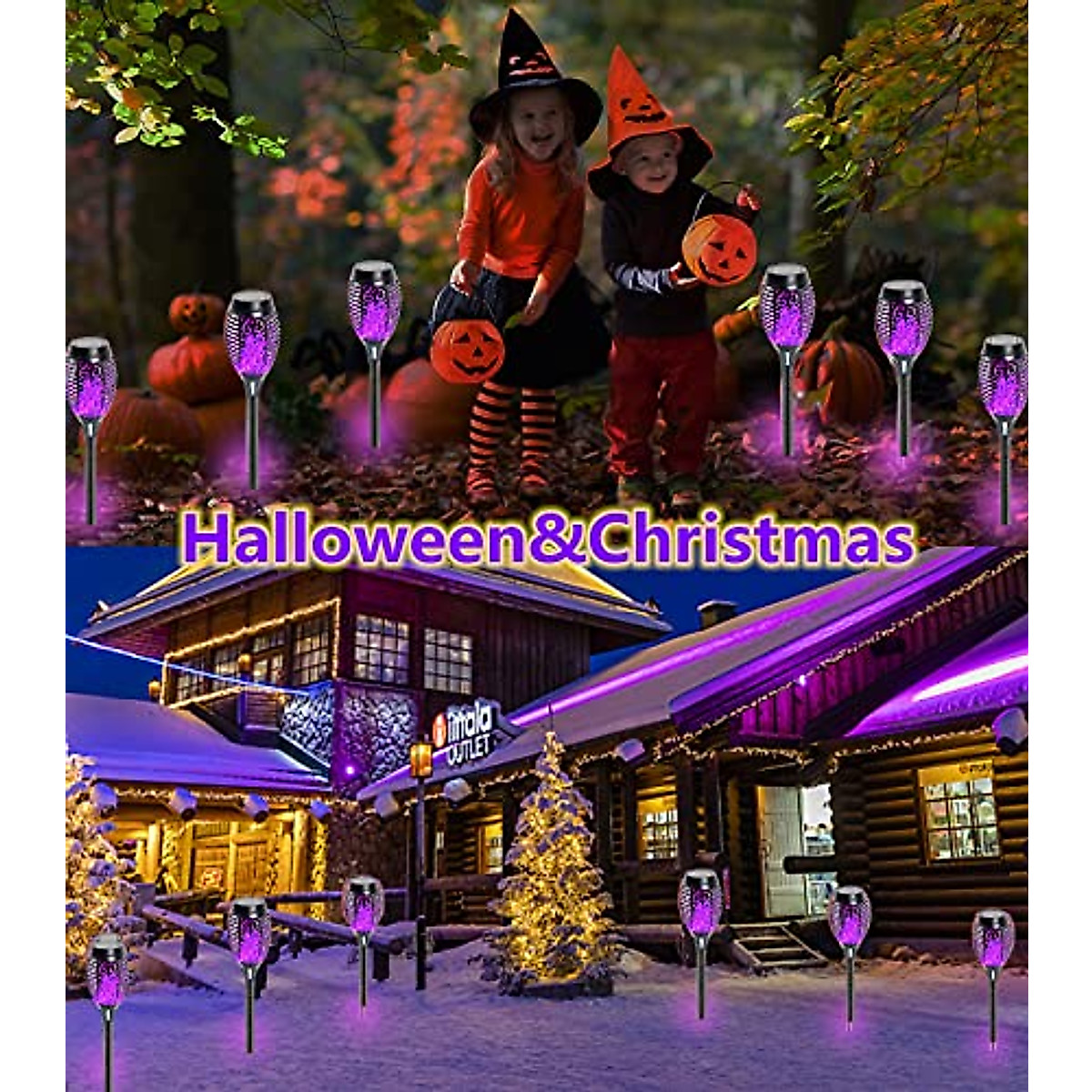 Jumyshe Solar Outdoor Lights,Large Solar Torch Lights with Flickering Flame, Waterproof Landscape Decoration LED Torch Lights for Garden/Yard/Pathway Decorations-Purple Light 6 Pack