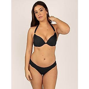 Smart & Sexy womens Swim Secret Mega Push-up Halter Bikini Top, Black Hue, 32B US
