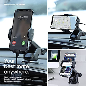 Amiss 3-in-1 Suction Cup Car Phone Mount, Cell Phone Holder for Windshield/Dashboard/Air Vent, Automobile Cradles, Car Interior Accessories, Fit for iPhone 11/12 & Samsung & Android - Black