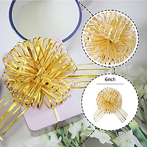 8Pcs Pull Bows,Large 6 Inch Pull Bow Present Wrapping Gold Pull Bow for Gift Wrapping Baskets Wedding Christmas Decorations (Gold)