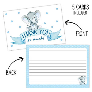 Your Main Event Prints 50 Elephant Baby Shower Thank You Cards - Boy Baby, Mama Baby Shower Favor and Games - 6 Different Designs Included - 25 Blank and 25 Pre-Written Thank You Cards