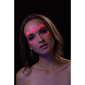 Neon UV Face Jewels by Moon Glow - Festival Face Body Gems, Crystal Make up Eye Glitter Stickers, Temporary Tattoo Jewels (Intense Pink)