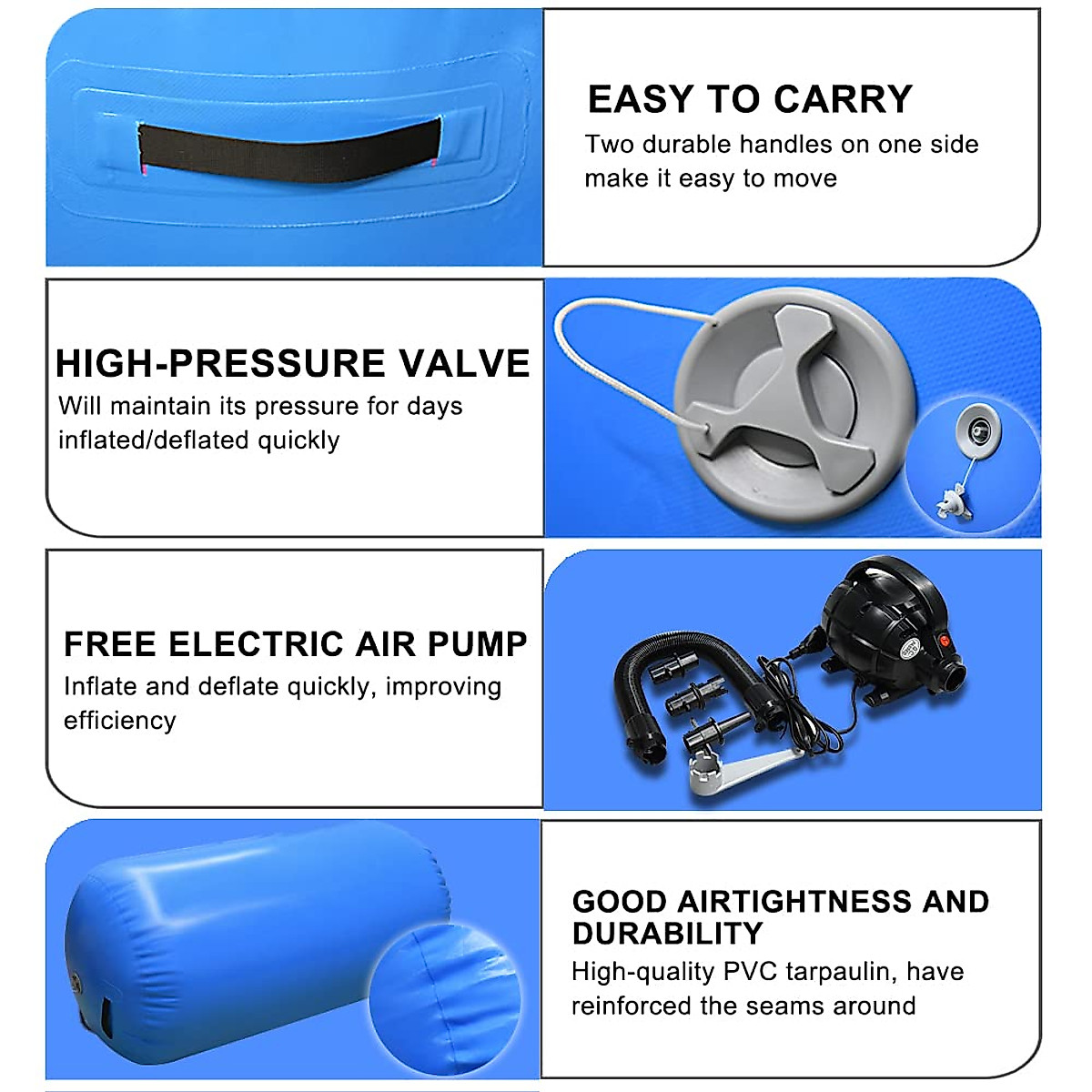 86 York Air Barrel Gymnastics Roller Inflatable Tumbling Mat, Back Handspring Training Air Mat Tumble Track Gymnastics Equipment For Home Use, Cheerleading with Electric Pump (75cm(D)*120cm(H), BLUE)