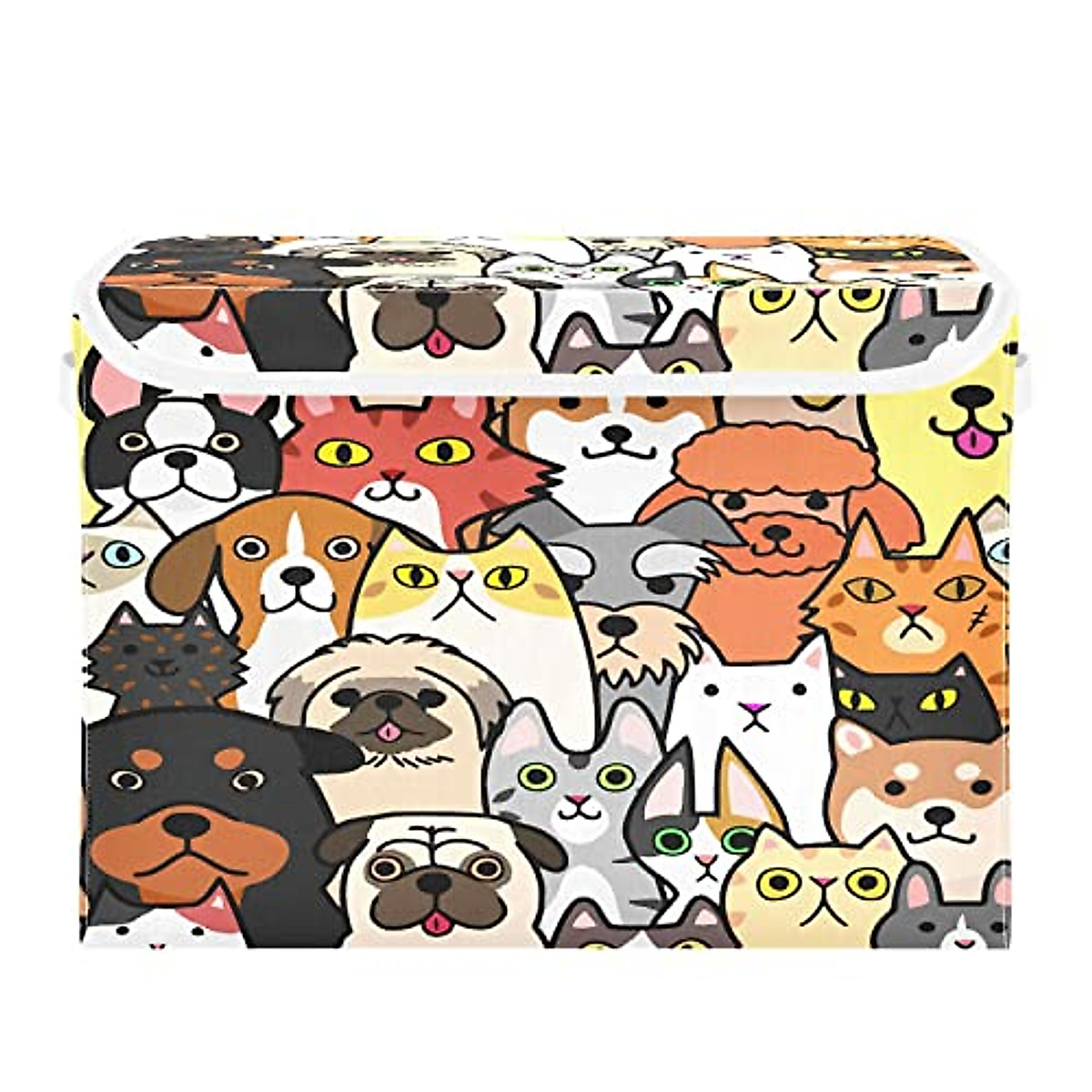 Kigai Storage Basket Cute Dog Storage Boxes with Lids and Handle, Large Storage Cube Bin Collapsible for Shelves Closet Bedroom Living Room, 16.5x12.6x11.8 In