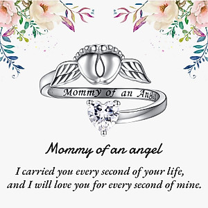 Miscarriage Ring Mommy of an Angel Necklace Bracelet 925 Sterling Silver Pregnancy Loss Memorial Jewelry Sympathy Gifts for Women Mom (Miscarriage Ring)