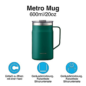 LocknLock Metro Mug Premium 18/8 Stainless Steel Double Wall Insulated with Handle Perfect for table with Lid, Yellow, 20 oz