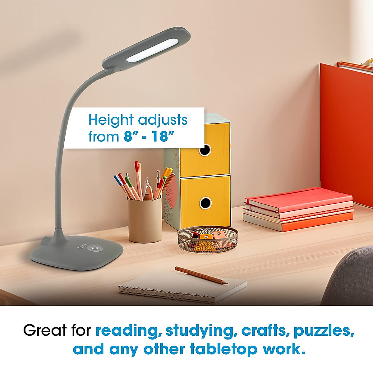 OttLite LED Soft Touch Desk Lamp - 3 Brightness Settings with Energy Efficient Natural Daylight LEDs - Adjustable Flexible Neck & Touch Controls for Tabletops, Home Office, Computer Desk, & Dorms