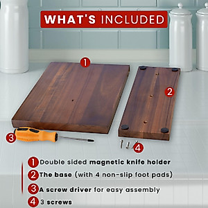 Wooden Magnetic Knife Holder 12 x 9" - Magnetic Knife Block without Knives - Kitchen Knife Holders for Counter top or Magnetic Knife Holder Stand - Double Sided Knife Magnet for Kitchen Knife Holder