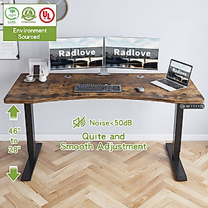Radlove Dual Motor Height Adjustable Standing Desk, 63 x 30 Height Adjustable Computer Desk Sit Stand Desk Home Office Desks with Splice Board 265 lb Load Capacity Black Frame + Rustic Brown Top