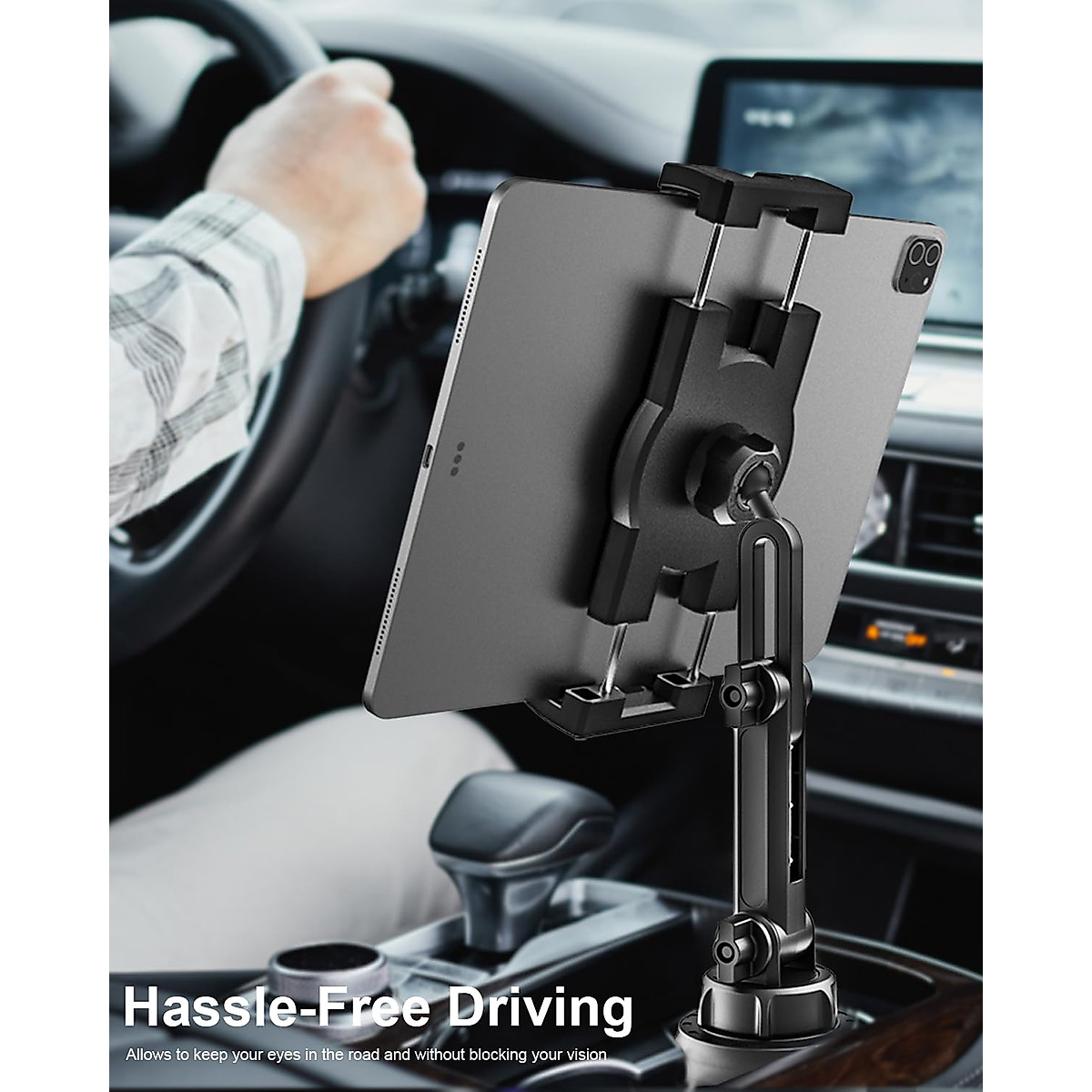 woleyi Cup Holder Car Tablet Mount, iPad Mount Holder for Car/Truck, 360° Rotation Adjustable Universal Tablet Stand Cradle Compatible with iPad Pro Air Mini, Galaxy Tabs, Cell Phones, 4.7-13" Devices